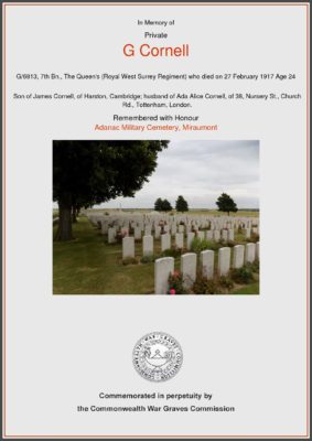 George Cornell 1892 - 1917 | New contributions, Commemorated on the war ...