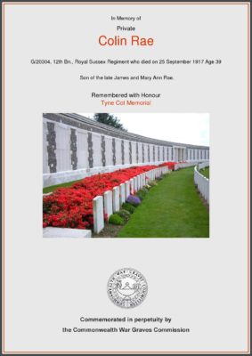 Colin Rae 1878 - 1917 | New contributions, Commemorated on the war ...